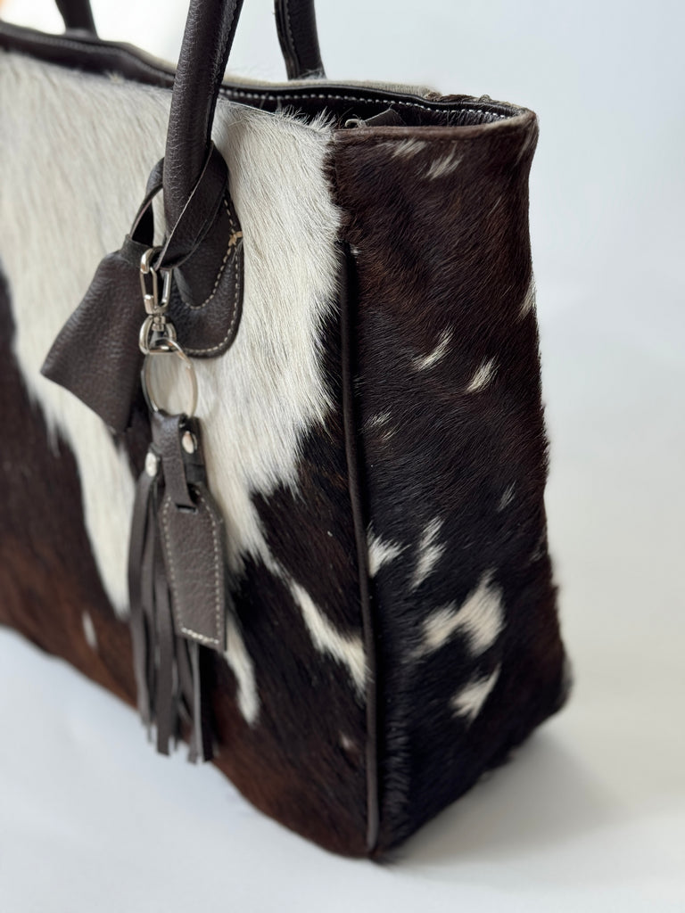 Classic Cowhide Tote - Dark Brown + White – Coastal Cowhides