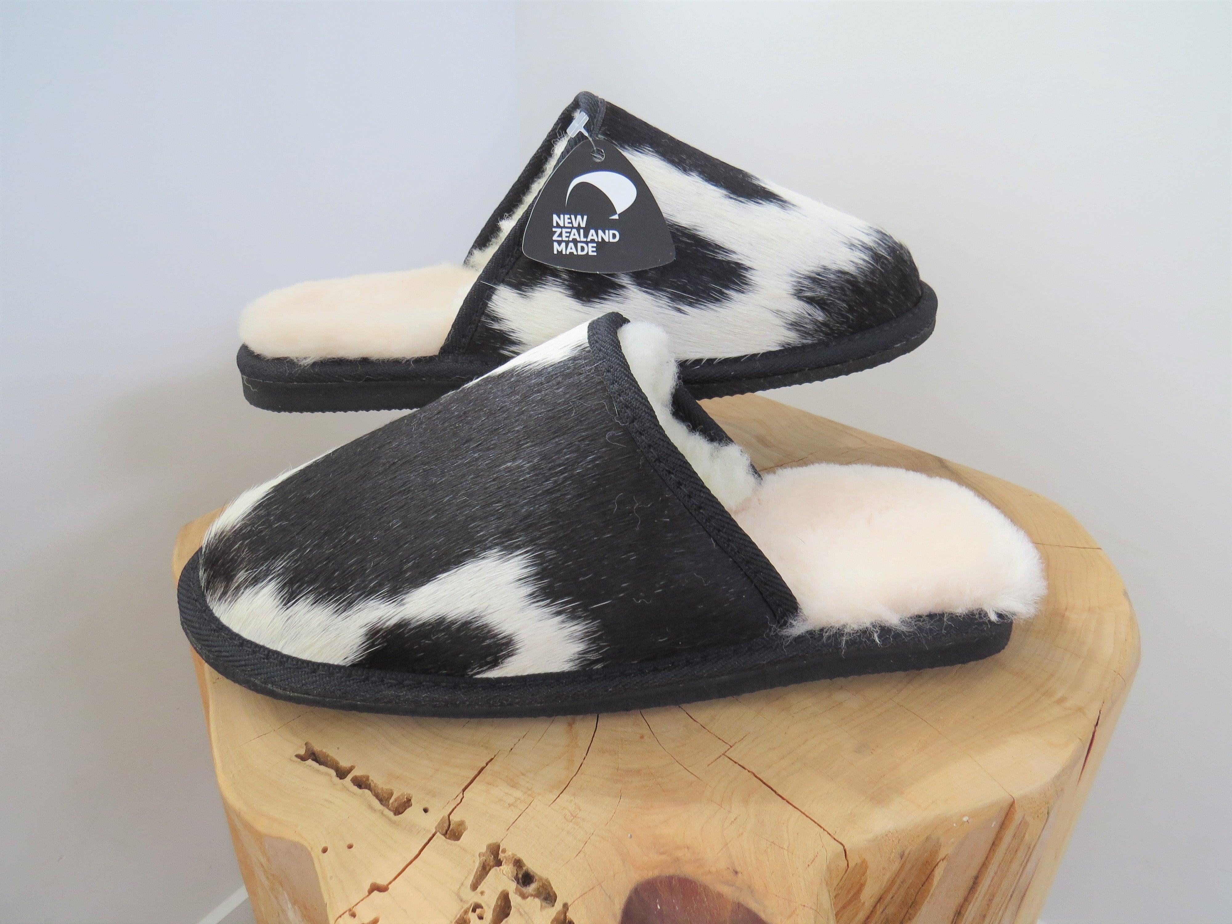Calfskin Slipper - Black & White – Coastal Cowhides